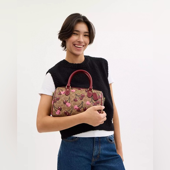 Coach | Bags | Coach Rowan Satchel Bag In Signature Canvas With Cherry ...